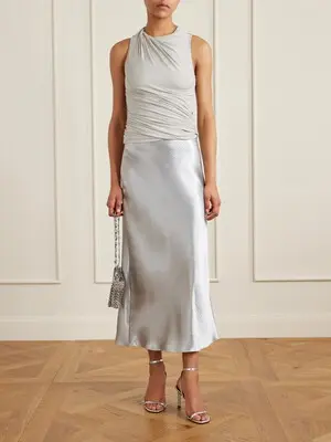 Tory Burch Flared Crinkled Satin Midi Skirt