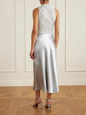 Tory Burch Flared Crinkled Satin Midi Skirt