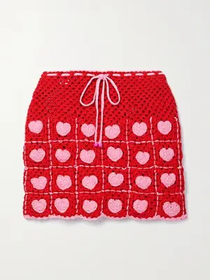 ALIX PINHO Crocheted Cotton Mini Skirt - Red