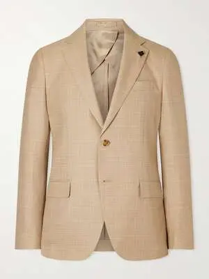 LARDINI Houndstooth Wool And Cotton-blend Blazer - Camel