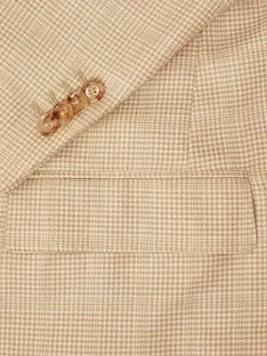 LARDINI Houndstooth Wool And Cotton-blend Blazer - Camel