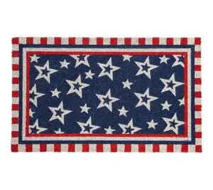 NORTHLIGHT Blue Red Americana Stars Border Coir Doormat 18x30 - One-color