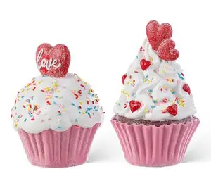 GLITZHOME S/2 Valentine's Resin Cupcakes Table Decor