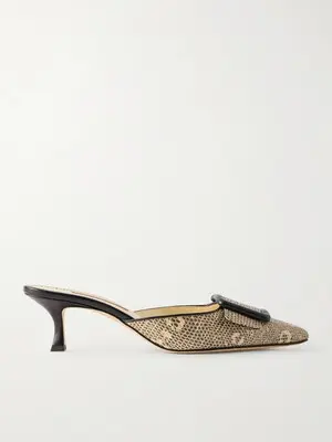 Manolo Blahnik Maysalebi 50 Lizard-effect Leather Mules