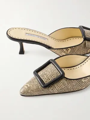 Manolo Blahnik Maysalebi 50 Lizard-effect Leather Mules