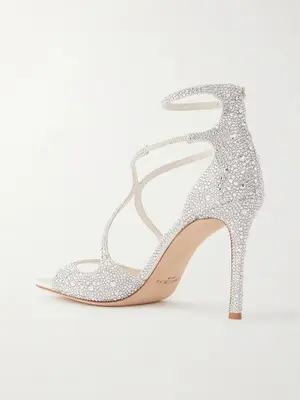 JIMMY CHOO Azia 95 Crystal-embellished Satin Sandals - Silver