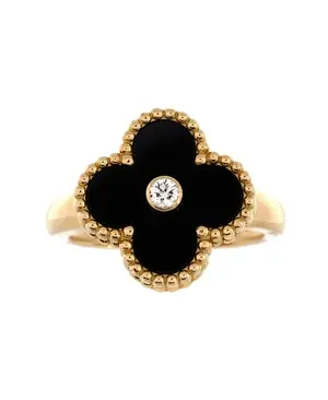 VAN CLEEF & ARPELS Vintage Alhambra 18k Ring With Onyx And Diamond - Gold