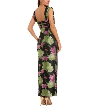 Mac Duggal Cap Sleeve Brocade Ankle Length Gown With Ruffle