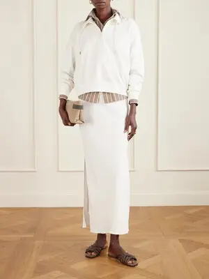 Brunello Cucinelli Appliquéd Cotton-blend Piqué Sweatshirt - Neutrals