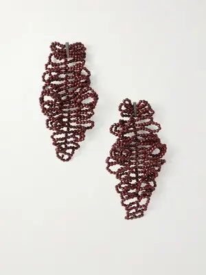 Brunello Cucinelli Beaded Leaf Earrings - Red