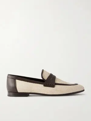 Brunello Cucinelli Leather-trimmed Raffia Penny Loafers