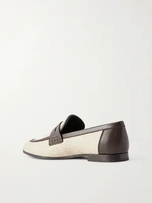 Brunello Cucinelli Leather-trimmed Raffia Penny Loafers