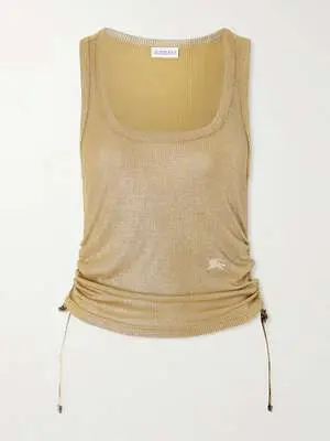 Burberry Ruched Ribbed Jersey Tank Top - Taupe
