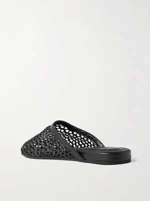 ANCIENT GREEK SANDALS The Slipper Leather-trimmed Mesh Slip-ons - Black