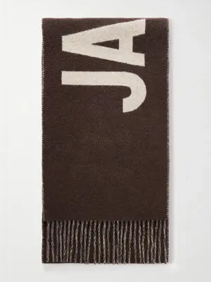 Jacquemus Logo-print Fringed Wool Scarf - Brown