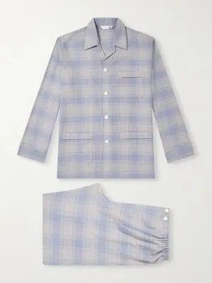 Derek Rose Kelburn 52 Checked Cotton Pyjama Set - Blue