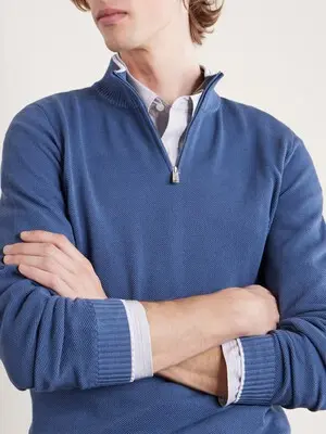 Fedeli Cotton-piqué Half-zip Sweater - Blue