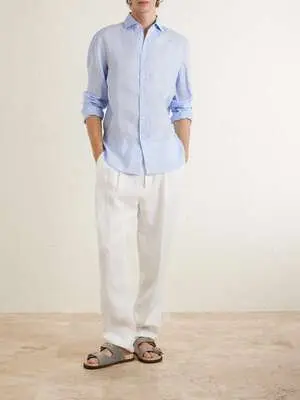 Brunello Cucinelli Cutaway-collar Linen Shirt - Light Blue