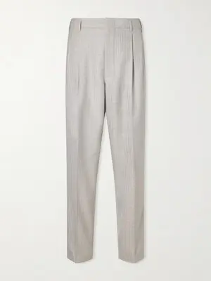 Brunello Cucinelli Tapered Pleated Cashmere And Silk-blend Suit Trousers - Neutrals