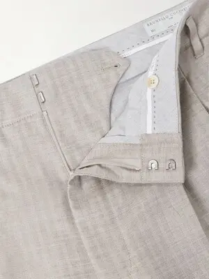 Brunello Cucinelli Tapered Pleated Cashmere And Silk-blend Suit Trousers - Neutrals