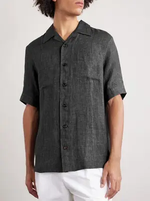 Brunello Cucinelli Camp-collar Linen Shirt - Black