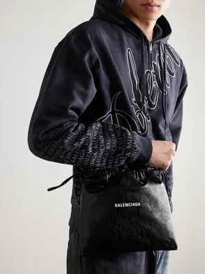 Balenciaga Shopper Cracked-leather Pouch