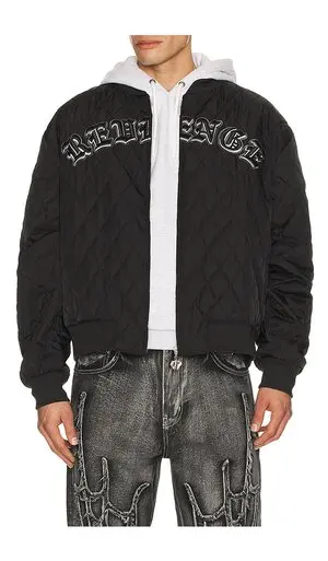 REVENGE Skull Logo Quilted Bomber Jacket