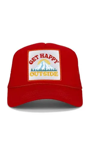FRIDAY FEELIN Get Happy Outside Trucker Hat Red