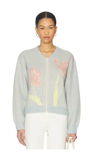 Steve Madden Embroidered Floral Zip-up Sweater Jacket
