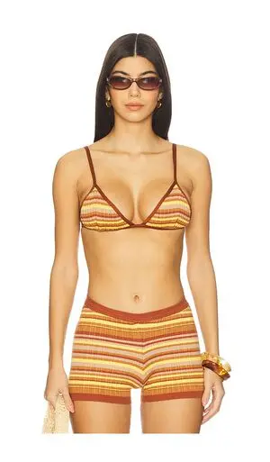 BANANHOT Ann Bralette In Brown - Toffee Rib Stripes