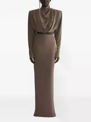 MUGLER Draped Long Sleeve Maxi Dress