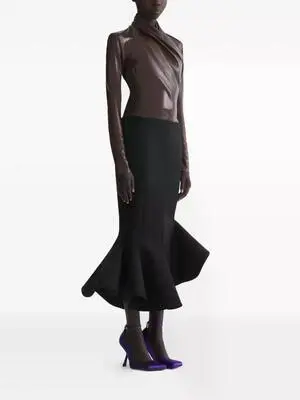 MUGLER Draped Long-sleeved Bodysuit - Brown