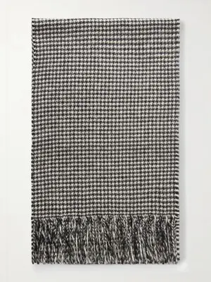 NILI LOTAN Fringed Houndstooth Cashmere Scarf - Gray