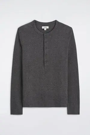 Cos Slim Ribbed Long Sleeve Henley T-shirt - Gray