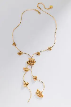 Anthropologie Fluttered Floral Lariat Necklace - Cream