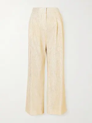 TWP Sequined Fishnet Wide-leg Pants - Ivory