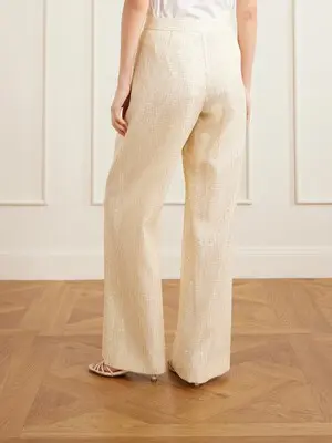 TWP Sequined Fishnet Wide-leg Pants - Ivory