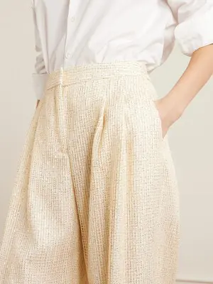 TWP Sequined Fishnet Wide-leg Pants - Ivory