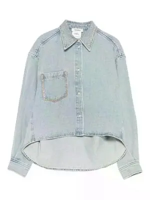 Sandro Rhinestone Embellished Cropped Denim Shirt - Blue