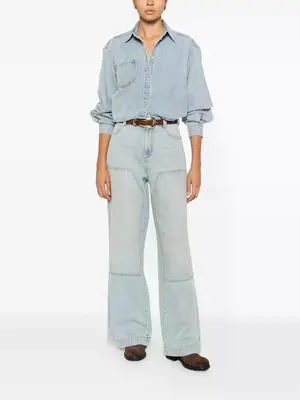 Sandro Rhinestone Embellished Cropped Denim Shirt - Blue