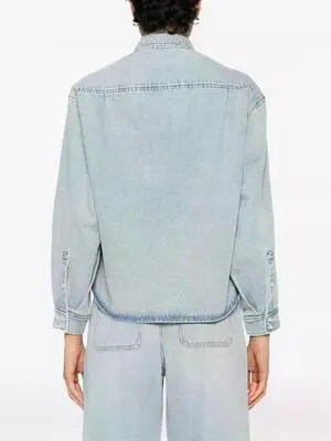 Sandro Rhinestone Embellished Cropped Denim Shirt - Blue