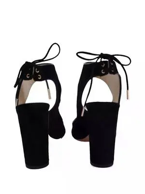 JIMMY CHOO Suede Pointed Toe Tie Fastening Pumps With Cut Out Detail And Block Heel