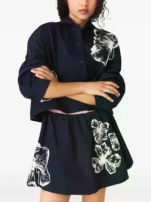 Maje Cropped Floral Print Cotton Shirt