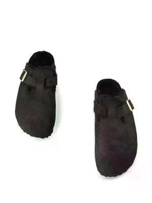 BIRKENSTOCK Boston Shimmering Buckle Mules - Black