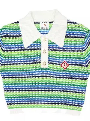 Casablanca Striped Button-up Polo Shirt - Green