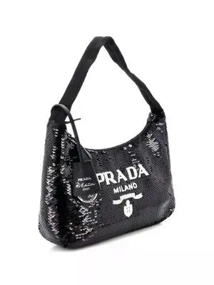 Prada Re-edition 2000 Sequins Mini Hobo Bag - Black