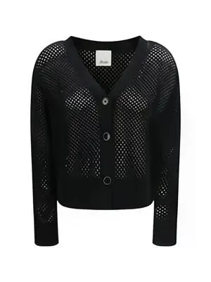 ALLUDE Button Mesh V-neck Cardigan