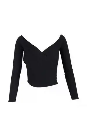 REFORMATION Minnie Surplice Ribbed Top - Black