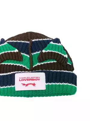 CHARLES JEFFREY Chunky Striped Ears Beanie - Brown
