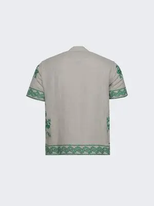 BAZISZT Tulum Short Sleeve Shirt Emerald - White